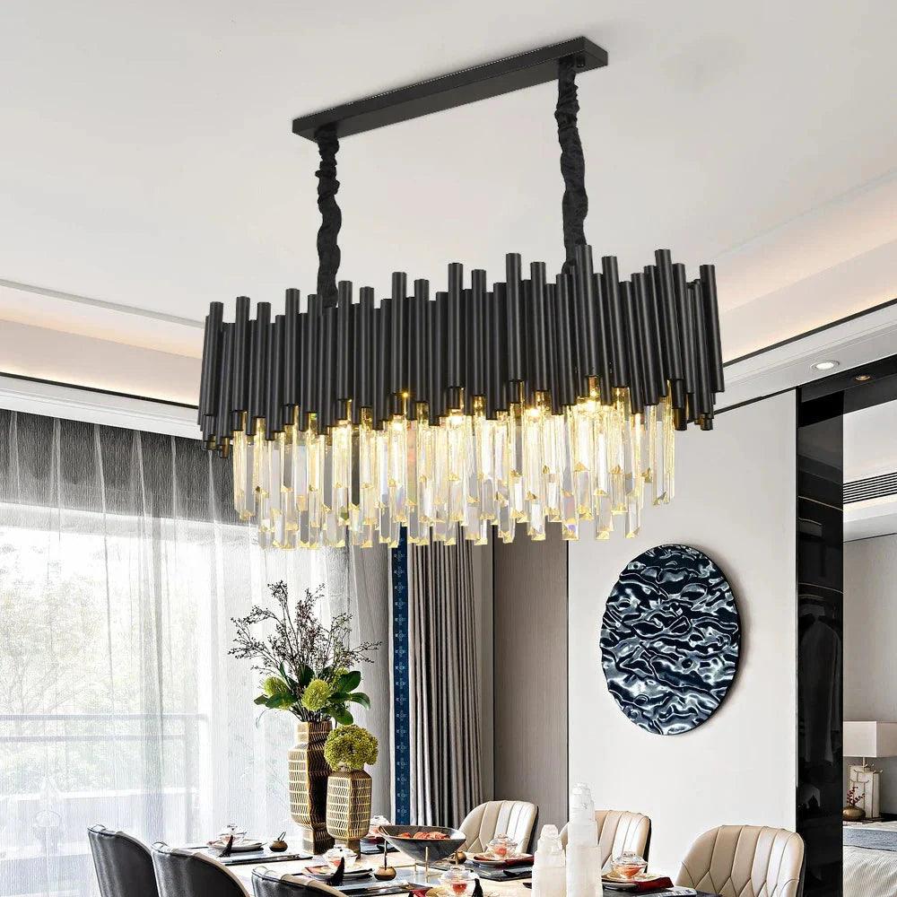 Finn Modern Black Linear Crystal Chandelier Dining Room | DWHOME
