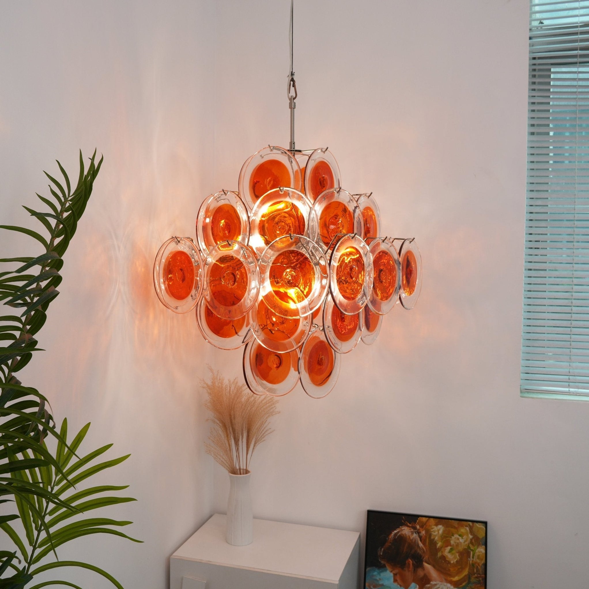 Orange Transparent Murano Disc Chandelier | DWHOME