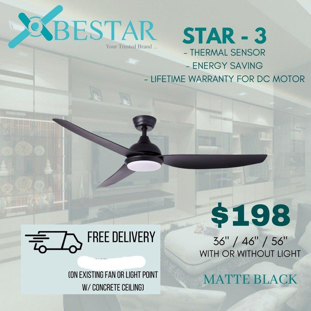 BESTAR MODEL STAR 3 36 / 46 / 56 Inch DC Motor Ceiling Fan with 3 tone ...