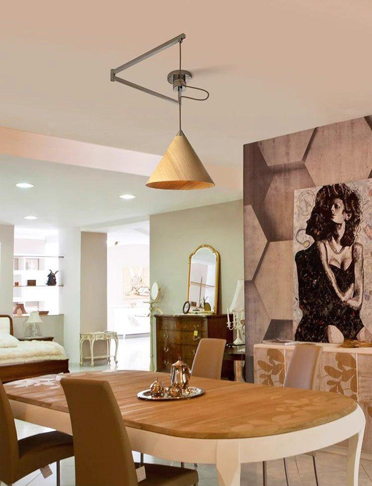 Geppetto Swing Arm Wooden Shade Ceiling Light / Pendant Light | DWHOME