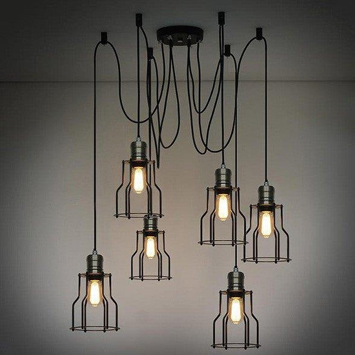 Industrial Wire Cage 6 Bulb Pendant Light exclusive at DWHOME